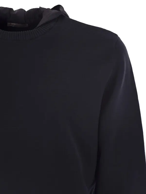 Herno Double Cotton Knit And Nylon Hoodie - Blue