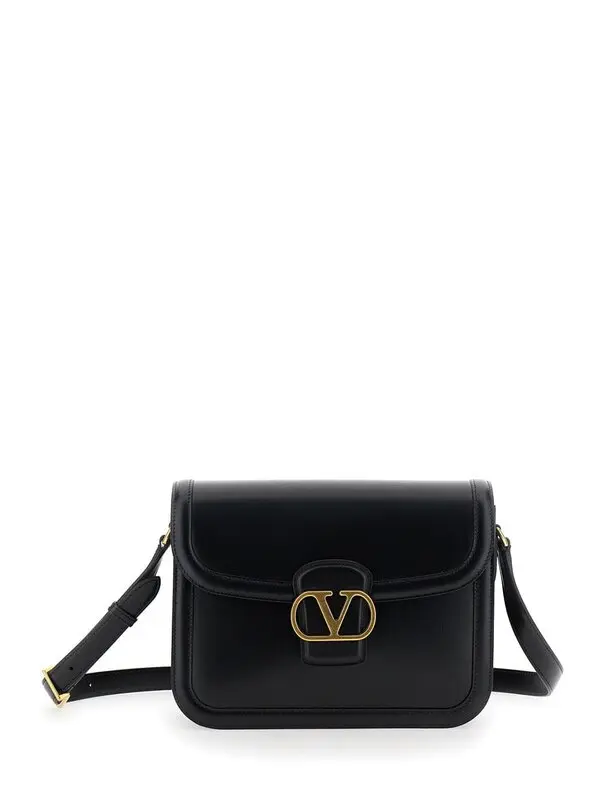 Valentino Garavani Black Shoulder Bag With Vlogo Detail On The Front In Leather - Multicolor