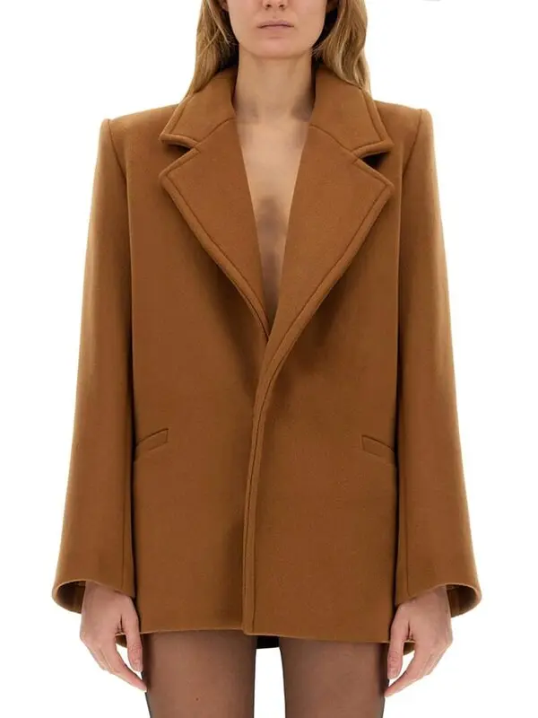 Saint Laurent Short Wool Coat - Cream