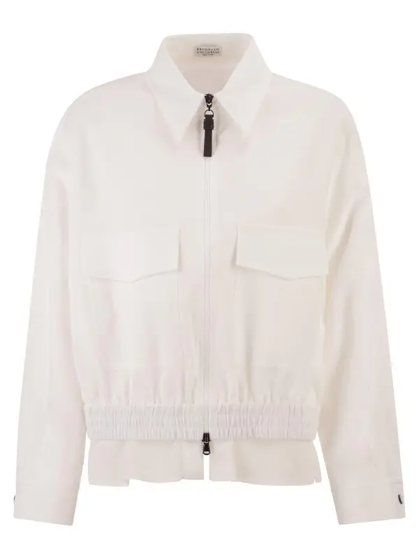 Brunello Cucinelli Cotton Canvas Outerwear With Shiny Zip Pull - White