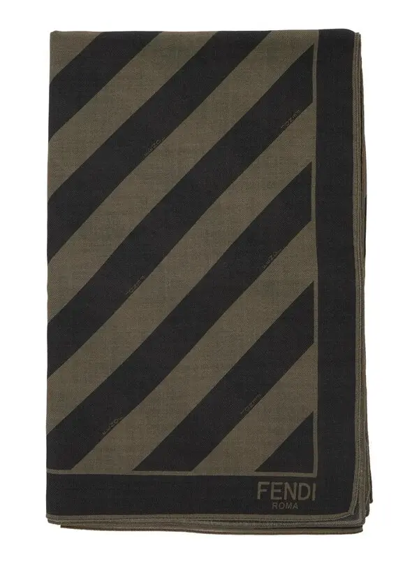 Fendi Beige Square Stole With All-over Striped Motif And Logo Lettering On The Hem In Cotton And Silk Blend - Multicolor