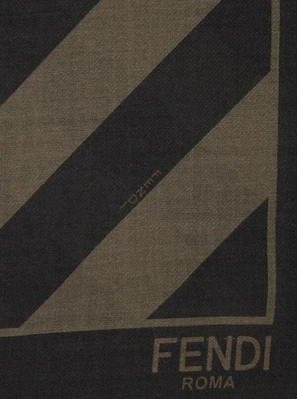 Fendi Beige Square Stole With All-over Striped Motif And Logo Lettering On The Hem In Cotton And Silk Blend - Multicolor