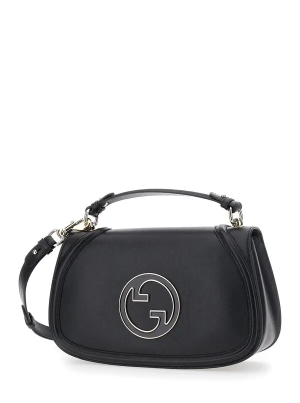 Gucci Blondie' Handbag With Gg Logo Plaque On The Front In Leather - Black
