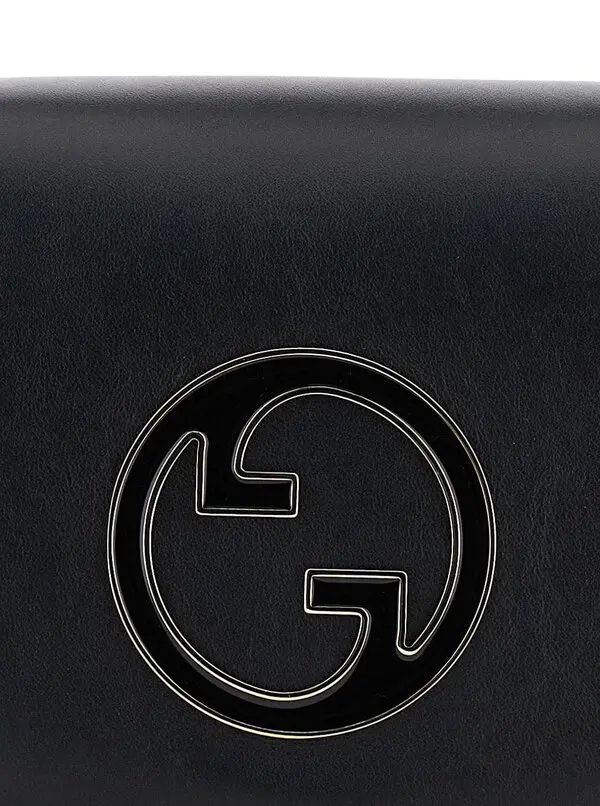 Gucci Blondie' Handbag With Gg Logo Plaque On The Front In Leather - Black