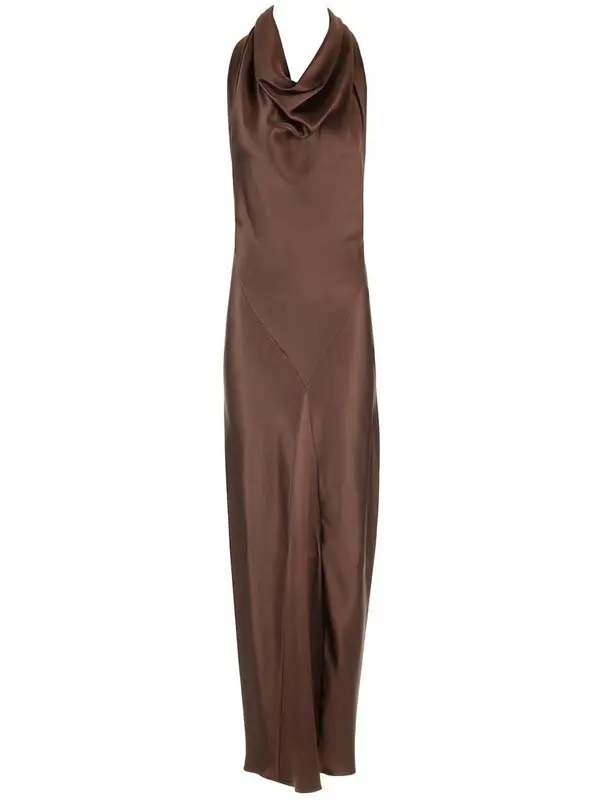 Loewe Long Scarf Dress In Silk Satin - Brown