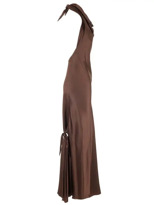 Loewe Long Scarf Silk Satin Dress - Brown