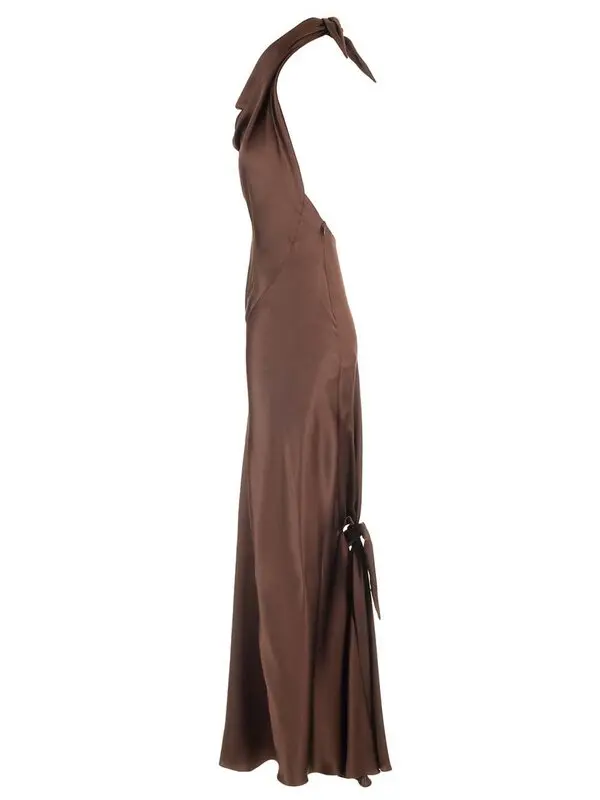Loewe Long Scarf Silk Satin Dress - Brown