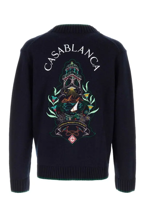 Casablanca Navy Wool Blend Cardigan