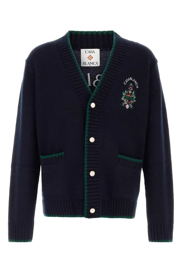 Casablanca Navy Wool Blend Cardigan - Blue