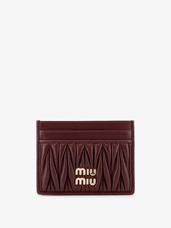 Miu Miu Matelasse Leather Card Holder With Metal Lettering Logo - Multicolor