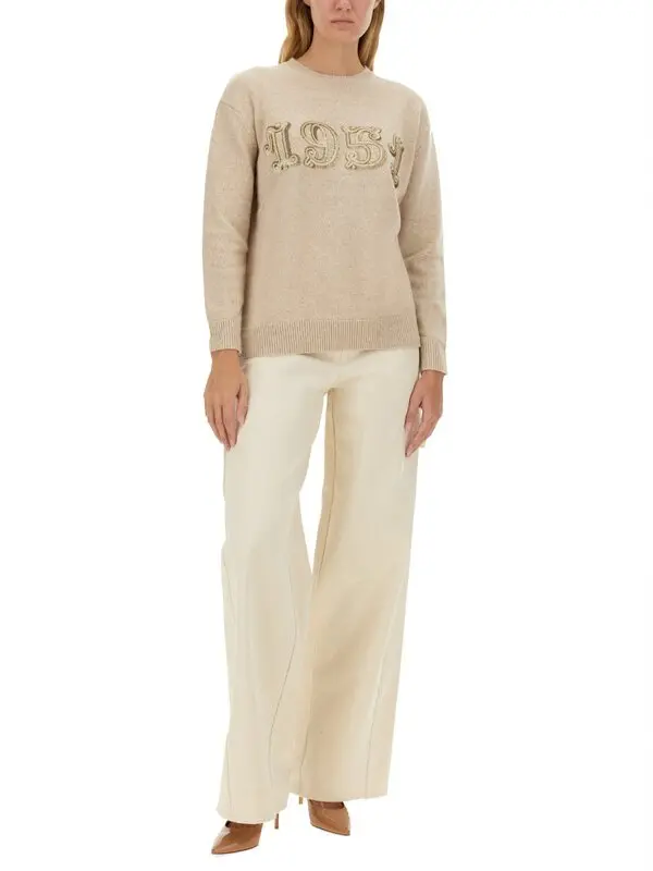 Max Mara Wool And Cashmere Logo Knit Top - Cream