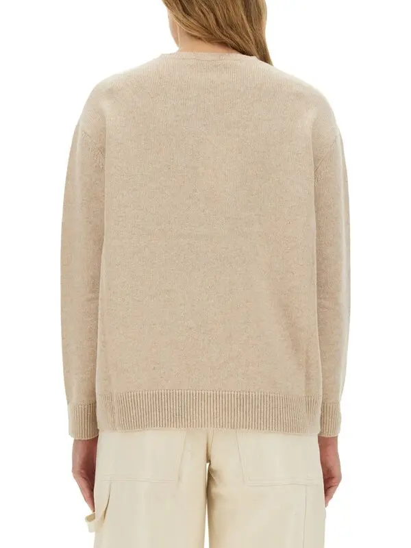Max Mara Wool And Cashmere Logo Knit Top - Cream