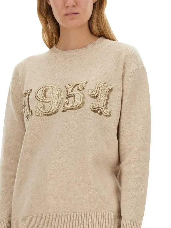 Max Mara Wool And Cashmere Logo Knit Top - Cream