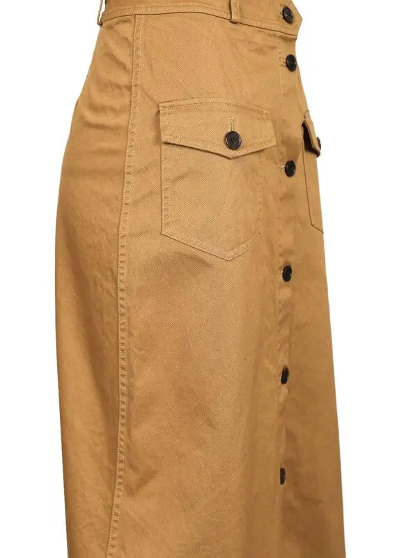 Saint Laurent Cotton Midi Skirt - Brown