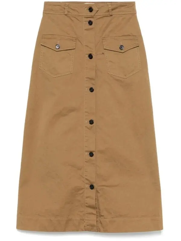 Saint Laurent Cotton Midi Skirt - Brown