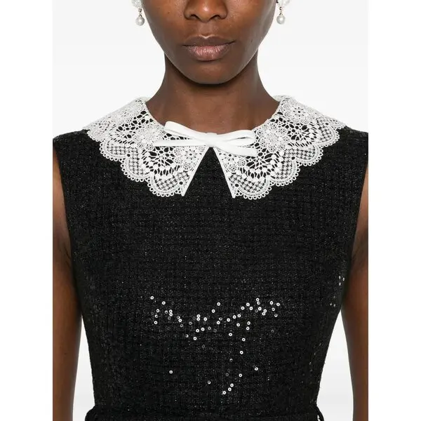 SELF-PORTRAIT Sequin Embellished Bouclé Cocktail Dress - Black