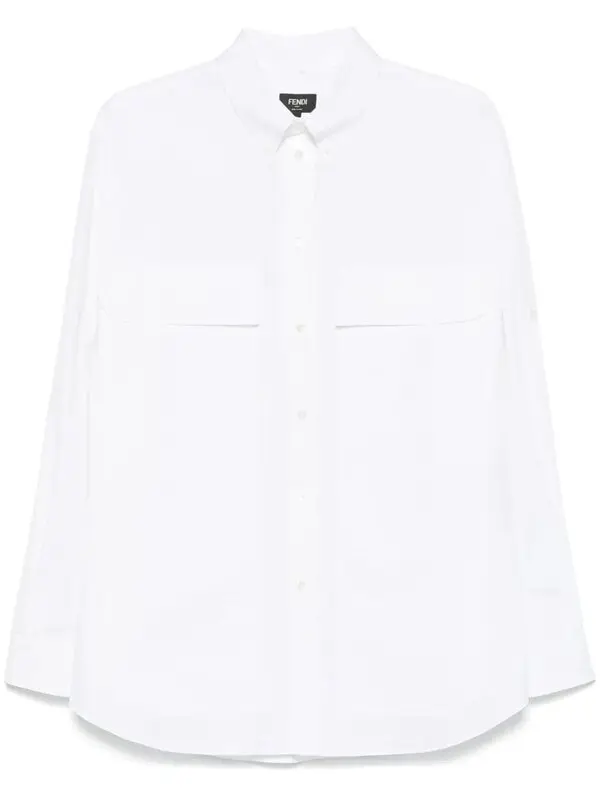 Fendi Topstitched Roma Lettering Cotton Shirt
