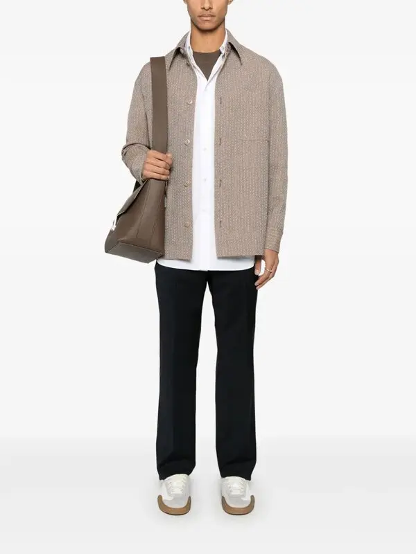Fendi Topstitched Roma Lettering Cotton Shirt