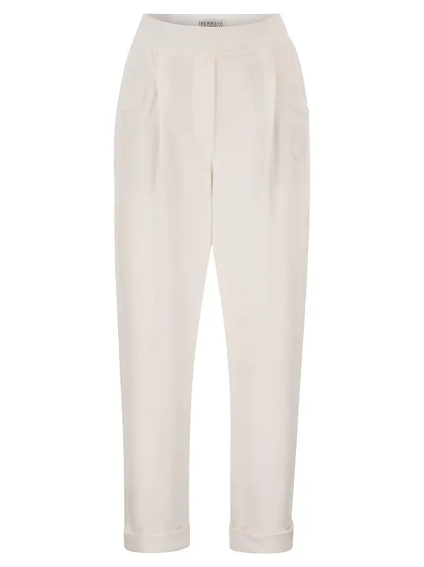 Brunello Cucinelli Stretch Cotton Gabardine Jogging Trousers - White