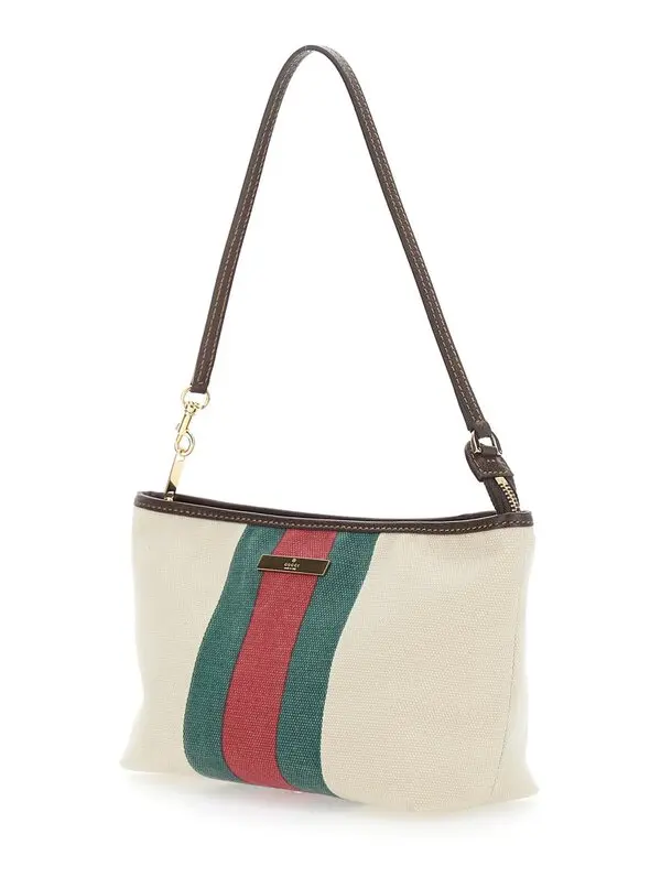 Gucci White Shoulder Bag With Web Detail And Logo Plaque In Fabric For - Multicolor