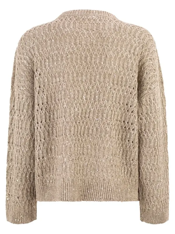 Brunello Cucinelli Linen Openwork Crew Neck Jumper With Sequins