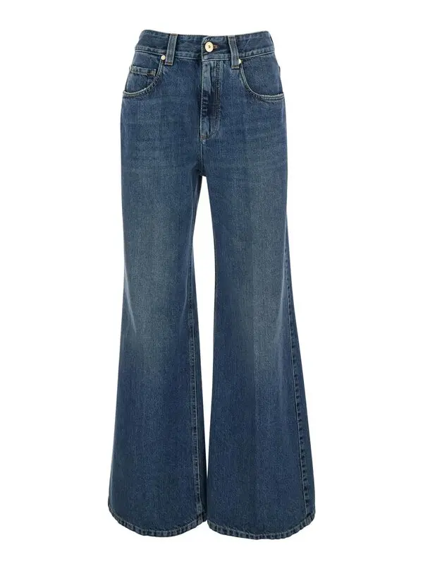 Brunello Cucinelli Blue Jeans With Monil Detail On The Belt Loop And Wide Leg In Denim For - Multicolor