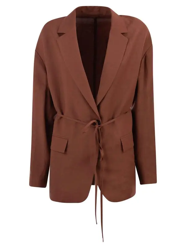 Brunello Cucinelli Fluid Viscose And Linen Twill Jacket With Jewellery - Brown