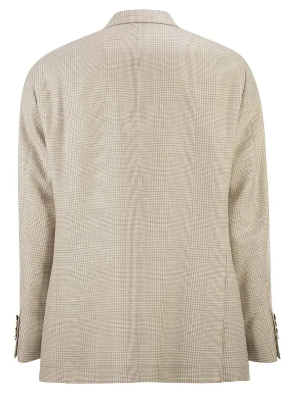 Brunello Cucinelli Deconstructed One-and-a-half-breasted Jacket In Virgin Wool, Silk And Linen Prince Of Wales Check With Metal Buttons - Multicolor
