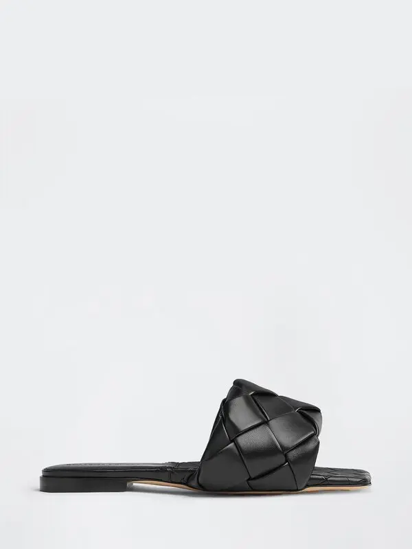 Bottega Veneta Lido Woven Nappa Leather Mule Sandals With Low Heel - Black