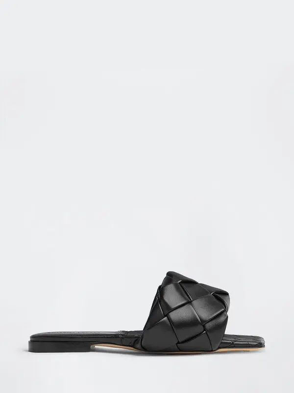 Bottega Veneta Lido Woven Nappa Leather Mule Sandals With Low Heel - Black