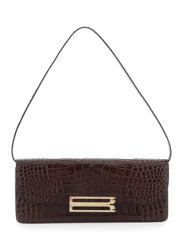 Victoria Beckham Dorian East-west' Shoulder Bag With Plaque Closure On The Front And Crocodile-embossed Effect In Leather For - Brown