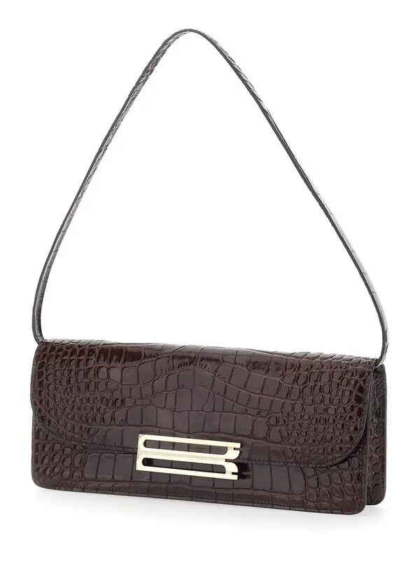 Victoria Beckham Dorian East-west' Shoulder Bag With Plaque Closure On The Front And Crocodile-embossed Effect In Leather For - Brown