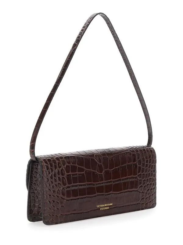 Victoria Beckham Dorian East-west' Shoulder Bag With Plaque Closure On The Front And Crocodile-embossed Effect In Leather For - Brown