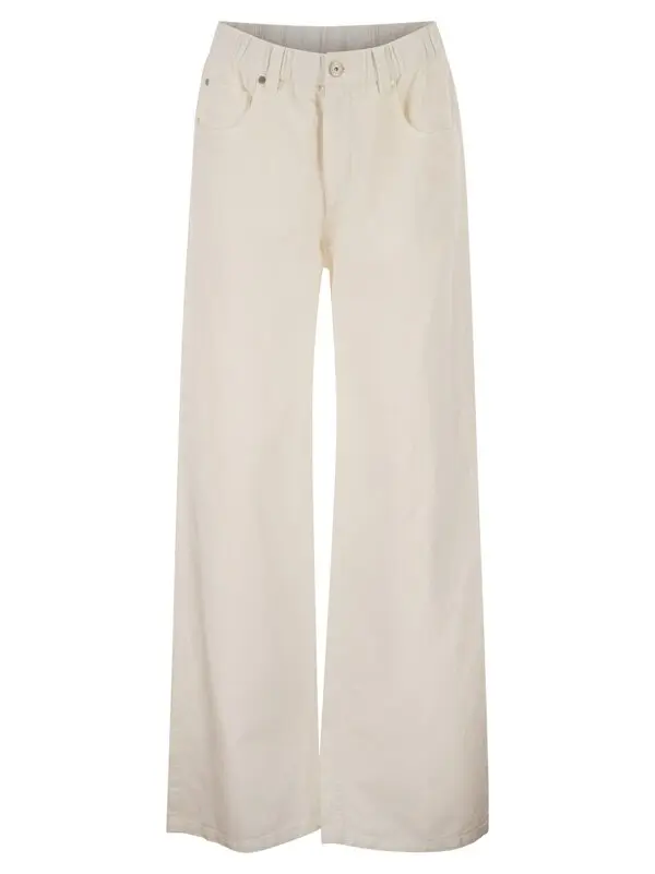 Brunello Cucinelli Contemporary Trousers In Garment-dyed Cotton And Linen Cover With Monile - Cream