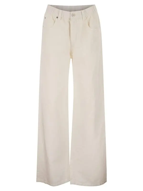 Brunello Cucinelli Contemporary Trousers In Garment-dyed Cotton And Linen Cover With Monile - Cream