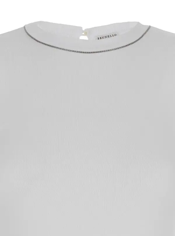 Brunello Cucinelli Monile-embellished Long Sleeve Cotton T-shirt - White