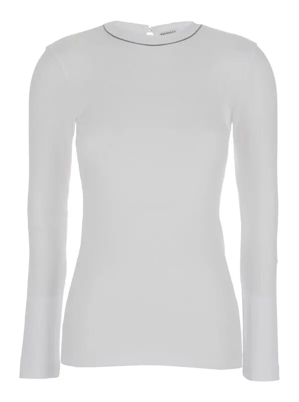 Brunello Cucinelli Monile-embellished Long Sleeve Cotton T-shirt - White
