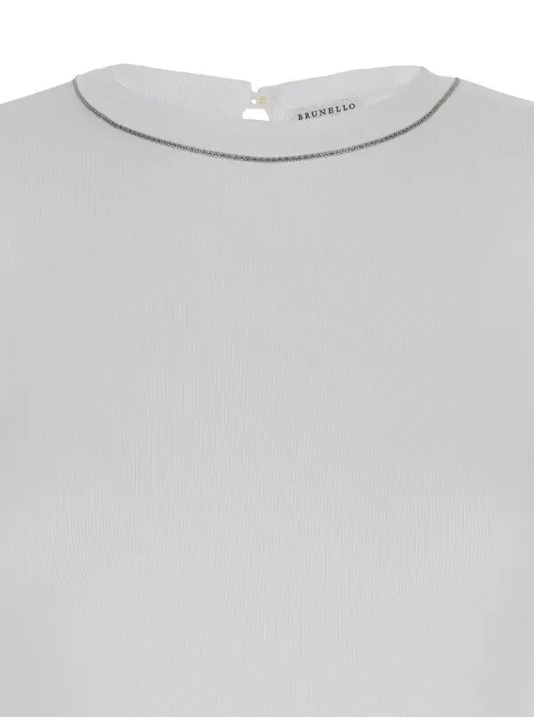 Brunello Cucinelli Monile-embellished Long Sleeve Cotton T-shirt - White