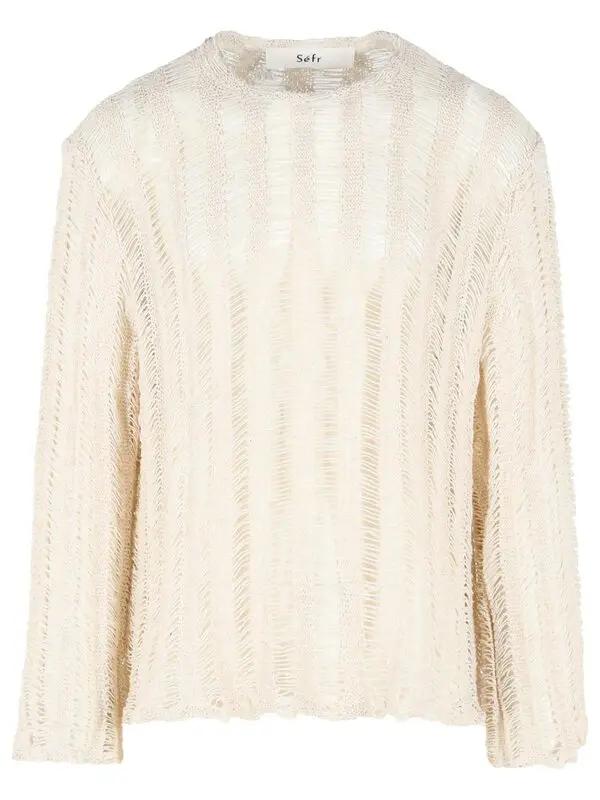 Séfr Aestasbroken White' Cotton Blend T-shirt - Cream