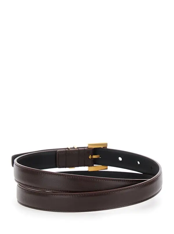 Saint Laurent Leather Belt With Cassandre Loop - Brown