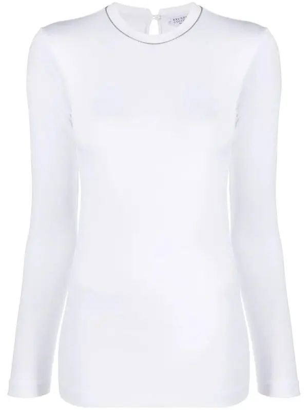Brunello Cucinelli Chain Collar Long-sleeved Fitted Top - White