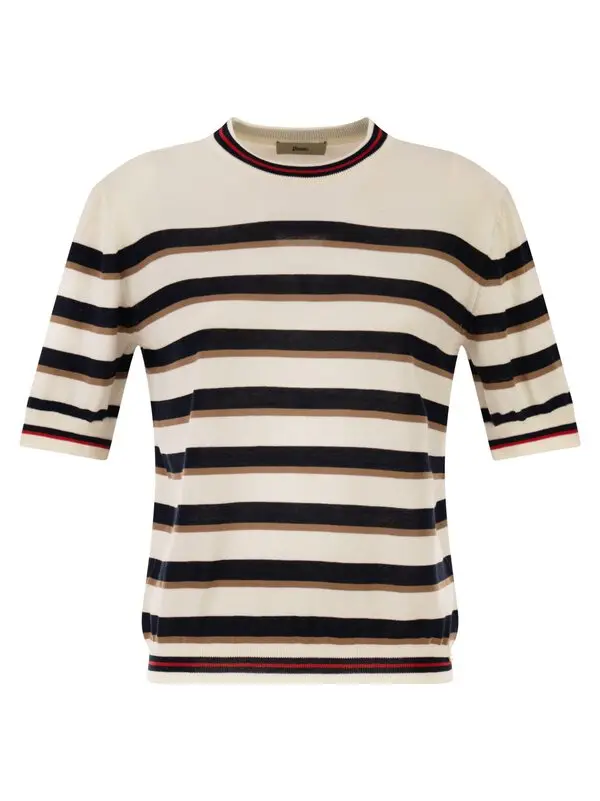 Herno Short-sleeved Striped Cotton Jumper - Multicolor