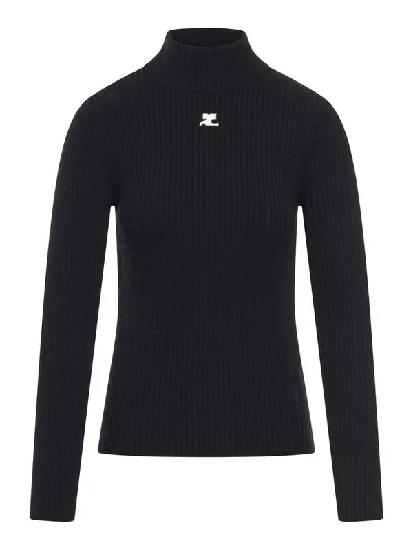 COURREGES Reedition Rib Knit Mockneck Sweater - Black