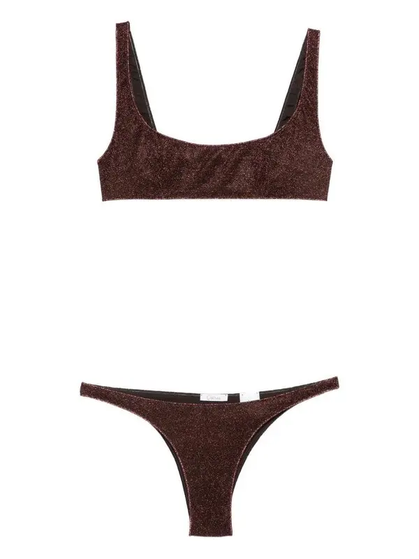 Oseree Lurex Two Piece Sports Bikini - Brown