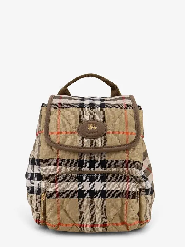 Burberry Horseshoe Nylon Backpack With Check Pattern - Cream