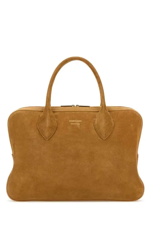 FERRAGAMO Camel Suede Medium Handbag