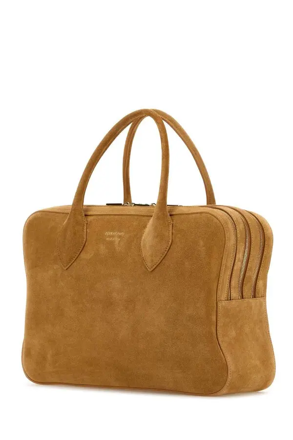 FERRAGAMO Camel Suede Medium Handbag
