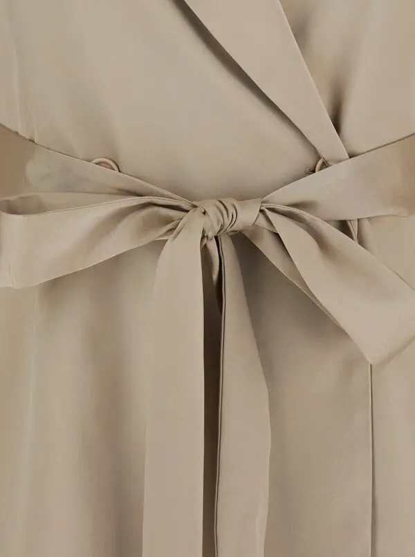 P.a.r.o.s.h Double-breasted Jacket With Notched Revers And Front Belt In Beige Tech Fabric For - Cream