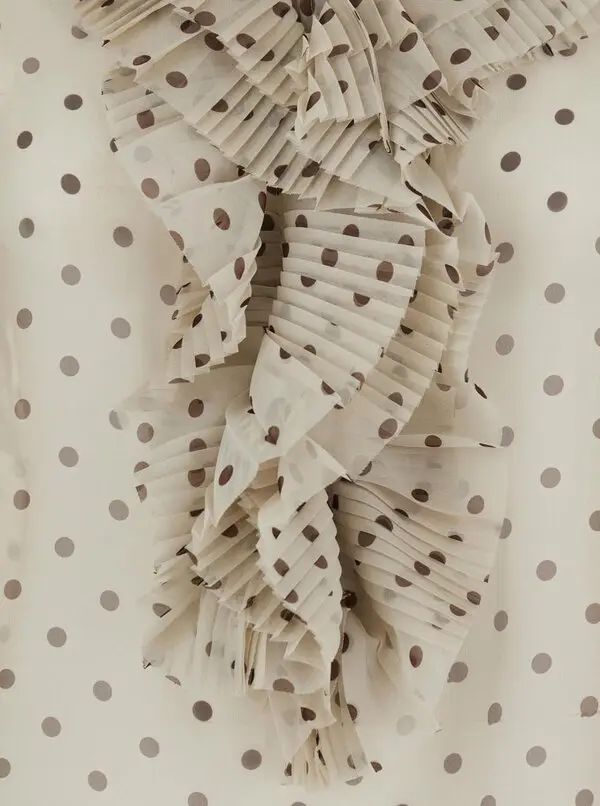 P.a.r.o.s.h Blouse With Ruffles On The Front And All-over Polka Dot Print In Tech Fabric Beige - Multicolor
