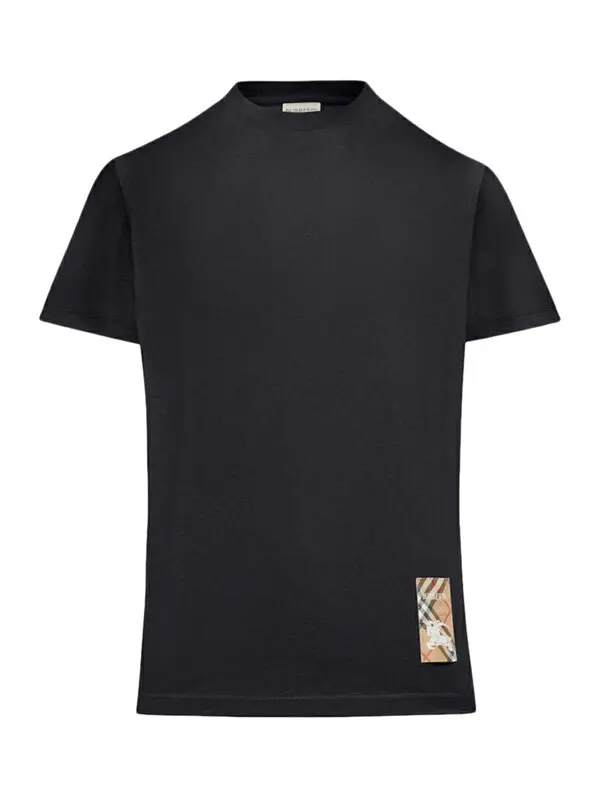 Burberry Cotton T-shirt With Check Application - Black